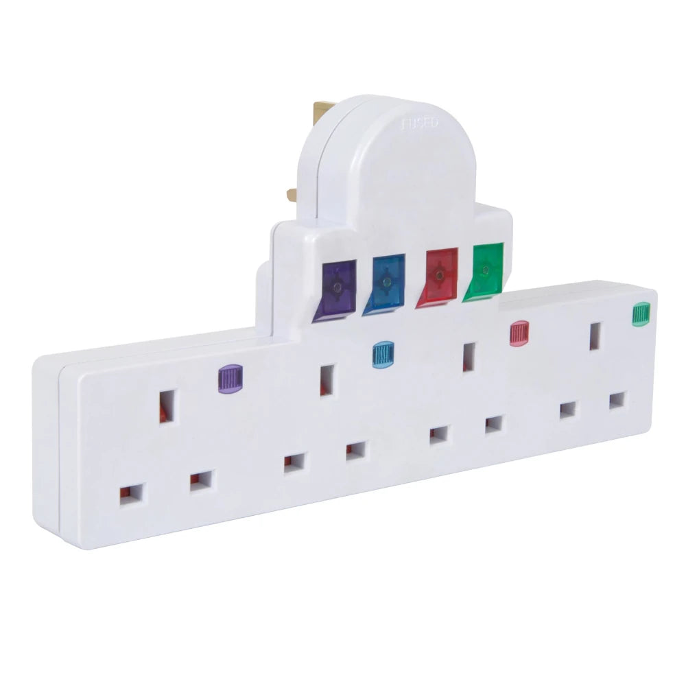 Mercury Plug-in 4 Way Switched UK Mains Adaptor 13A Surge Protected ...
